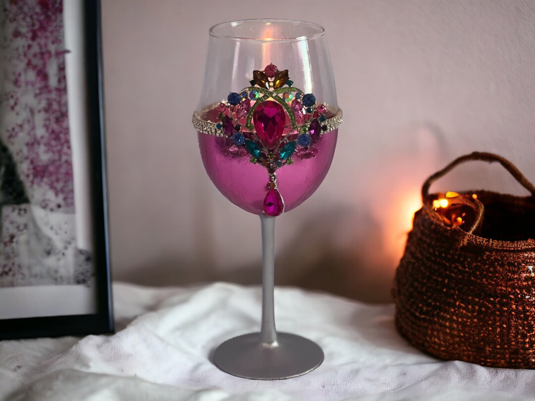 Fuchsia Glass Candle Holder With Pink Rhinestone Accent | Fuchsia Wine ...