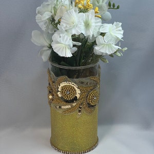 Elegant Sequin Lace Wrapped Flower Vase With Gold Glitter Accents ...