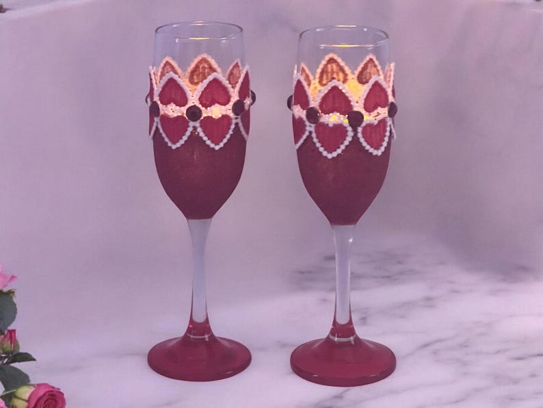 Heart Lace Champagne Flutes: Red Glitter Valentine's Day Toasting Set ...