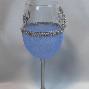 Sparkling Periwinkle Wine Glass Crowned Queen Rhinestone Accent, Long ...