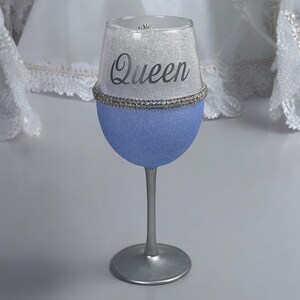 Sparkling Periwinkle Wine Glass Crowned Queen Rhinestone Accent, Long ...