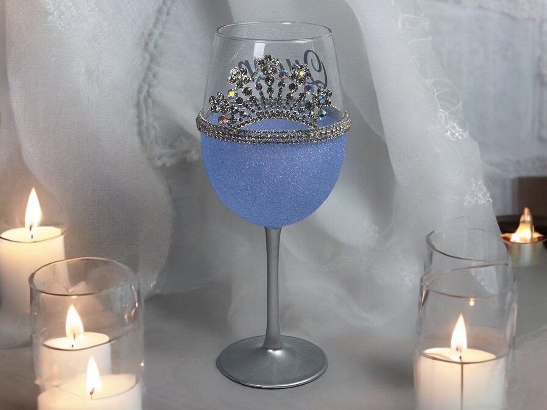 Sparkling Periwinkle Wine Glass Crowned Queen Rhinestone Accent, Long ...