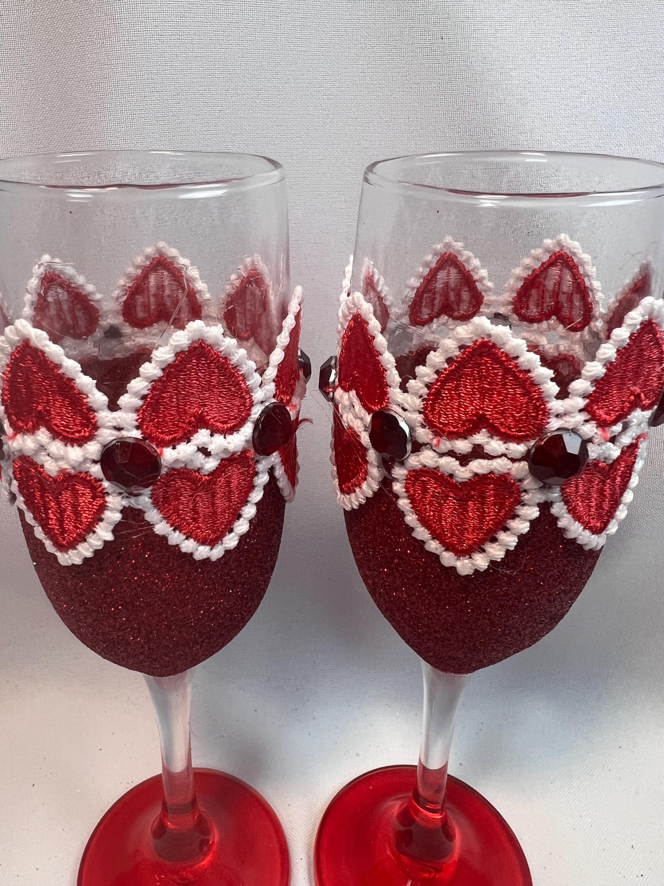 Heart Lace Champagne Flutes: Red Glitter Valentine's Day Toasting Set ...