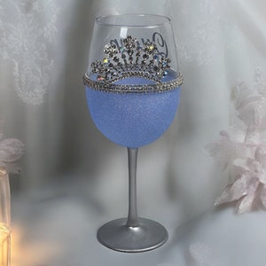 Sparkling Periwinkle Wine Glass Crowned Queen Rhinestone Accent, Long ...