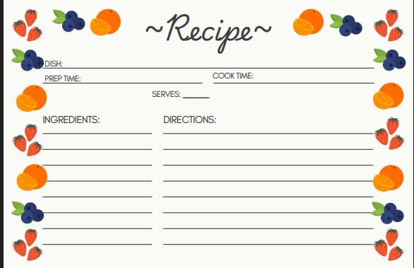Recipe Cards (fruit Pattern) Printable - Etsy