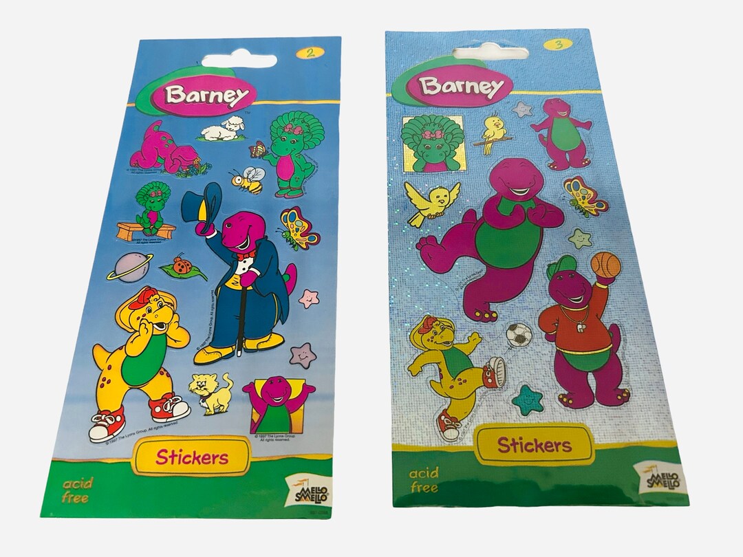 Vintage Barney Stickers Purple Dinosaur Babybop BJ Lot 2 New Mello ...