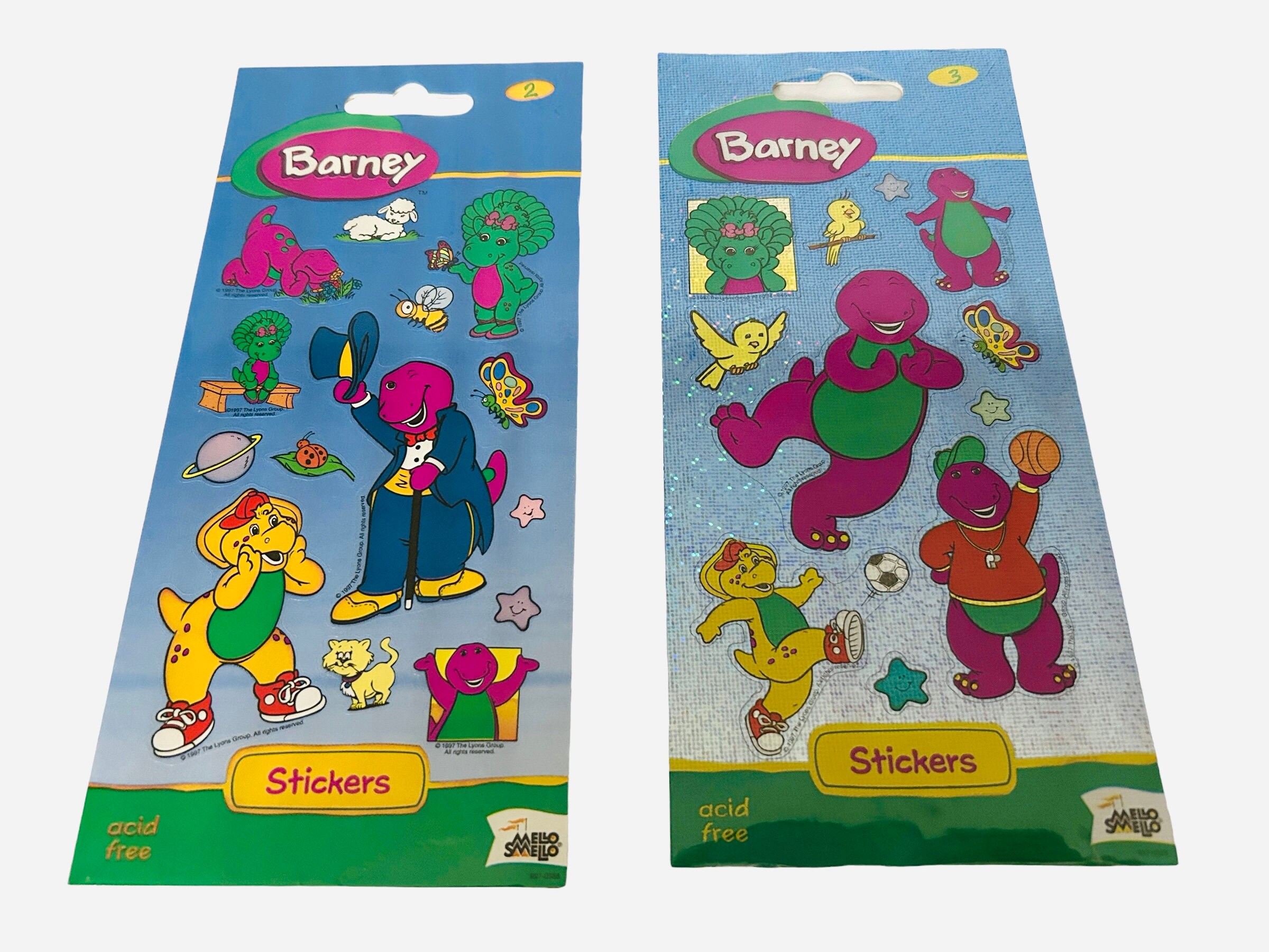 Vintage Barney Stickers Purple Dinosaur Babybop BJ Lot 2 New Mello ...