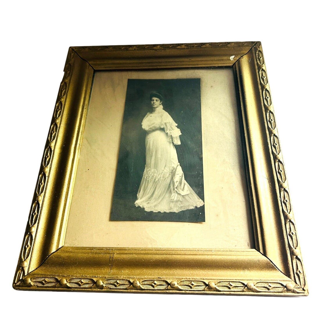 Antique Portrait Photo Woman in Fancy White Dress 1800s Edwardian ...