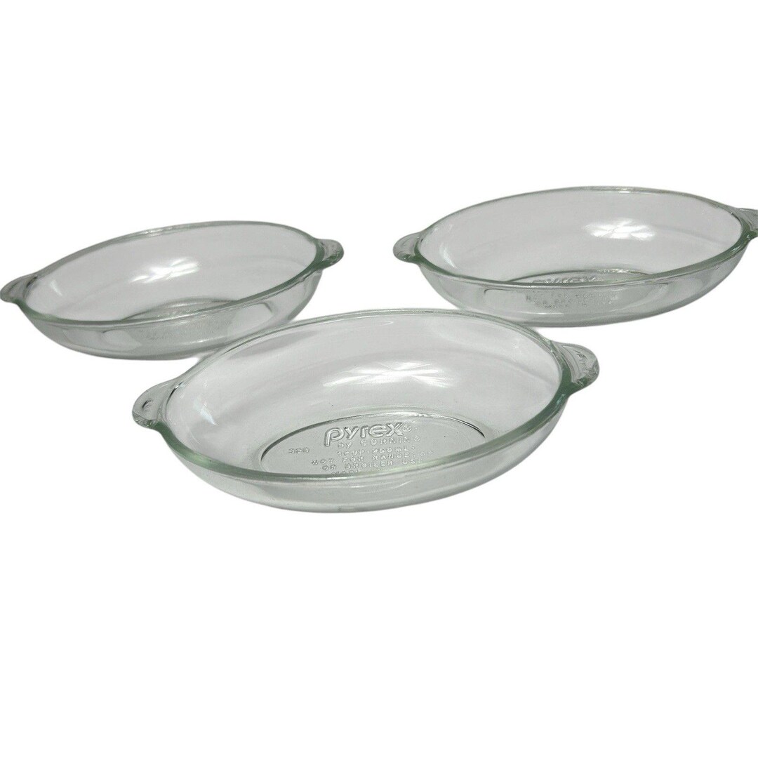 Pyrex Clear Glass Dessert Dish Set of 3 Oval Casserole Au Gratin 1 Cup ...