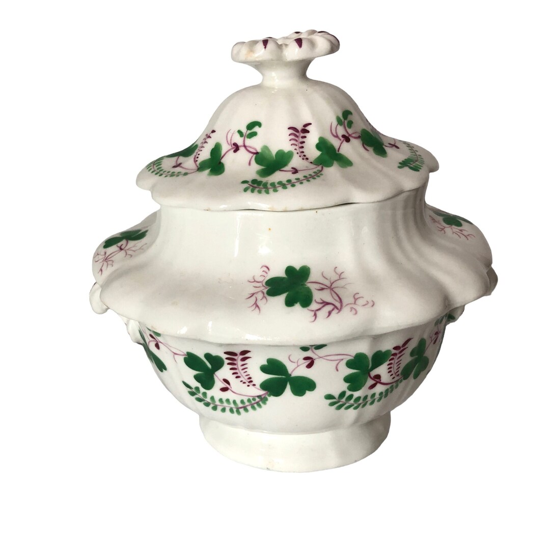 Vintage Shamrock Ceramic Covered Candy Dish Decorative White Green 6 ...