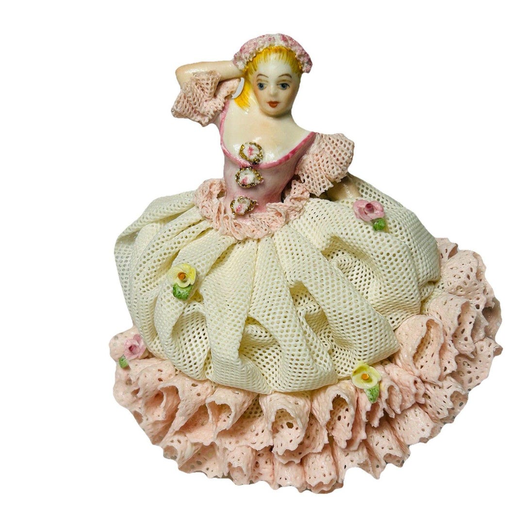 Irish Dresden June Porcelain Pink White Lace Figurine Vintage Ireland 4 ...