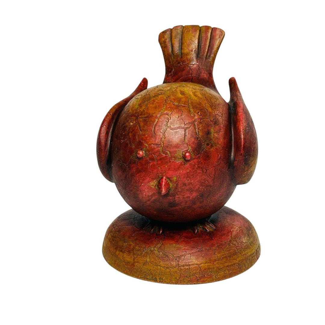 Large Red Folk Art Bird Figurine Resin Crackled Red Mustard 7 Inch READ ...
