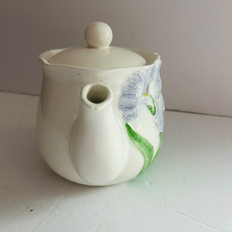 Vintage Mary Ann Baker Iris Floral Teapot White Ceramic Purple Flower READ 6 - Etsy