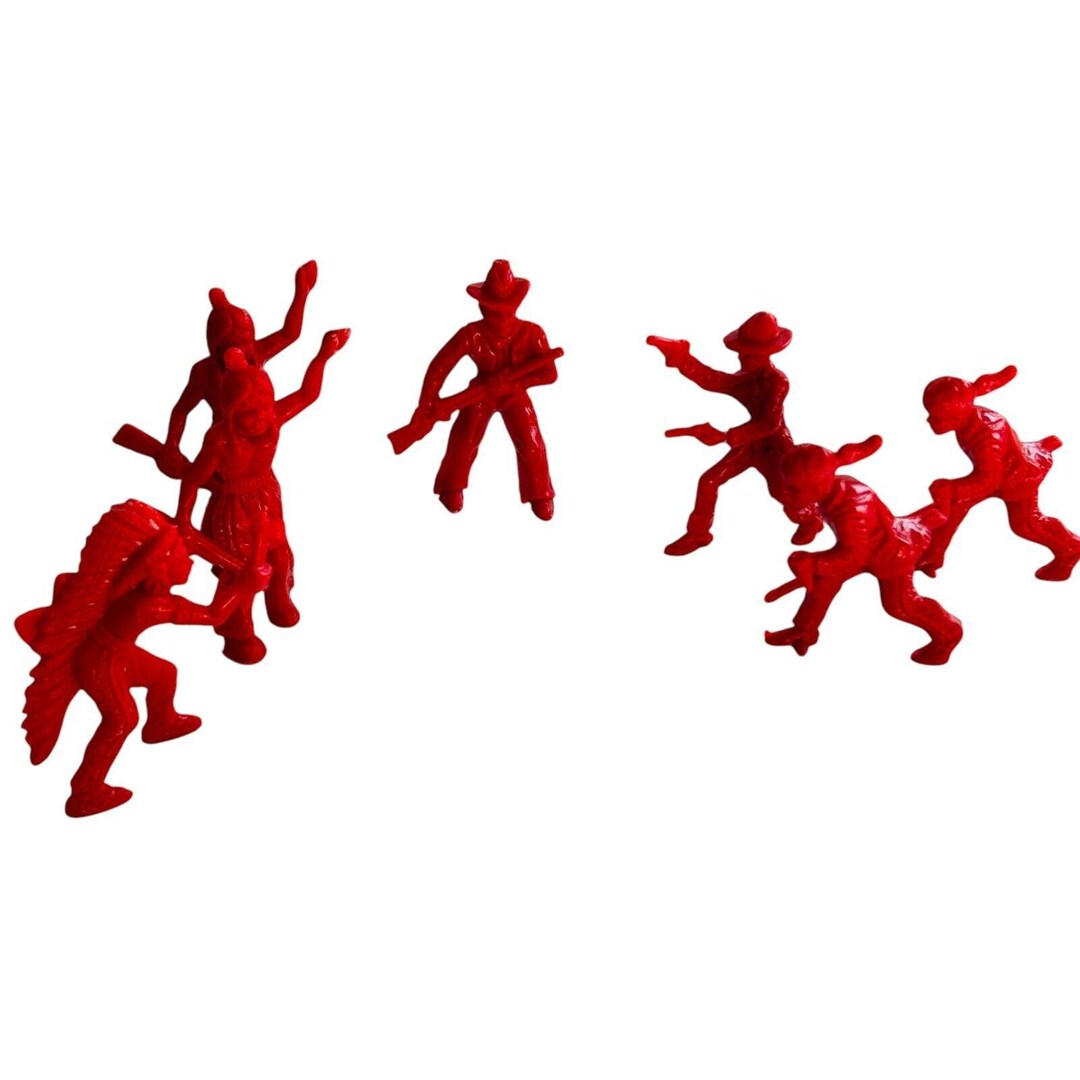 Vintage Marx Red Hard Plastic Cowboy Indian Figures 2 Inch Lot of 7 - Etsy