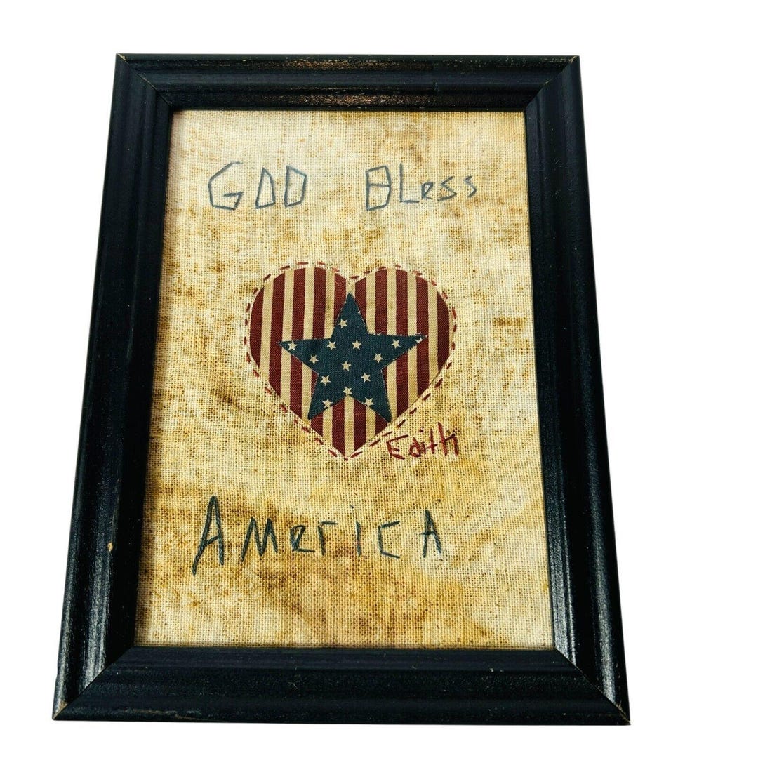 Edith Anne Hand Stitched Design God Bless America Framed Embroidery ...