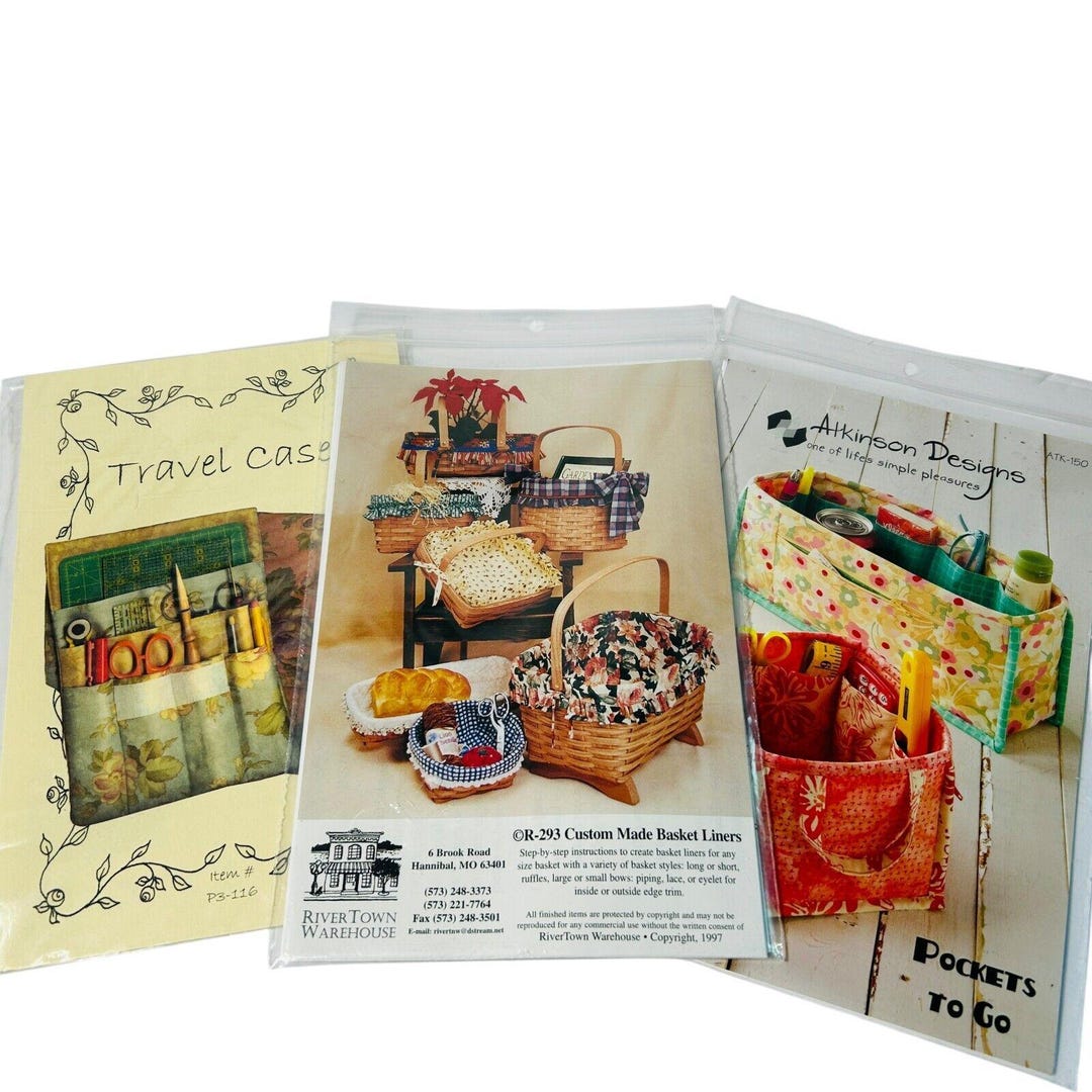 Travel Case Basket Liners Pockets to Go Lot of 3 Sewing Patterns ...
