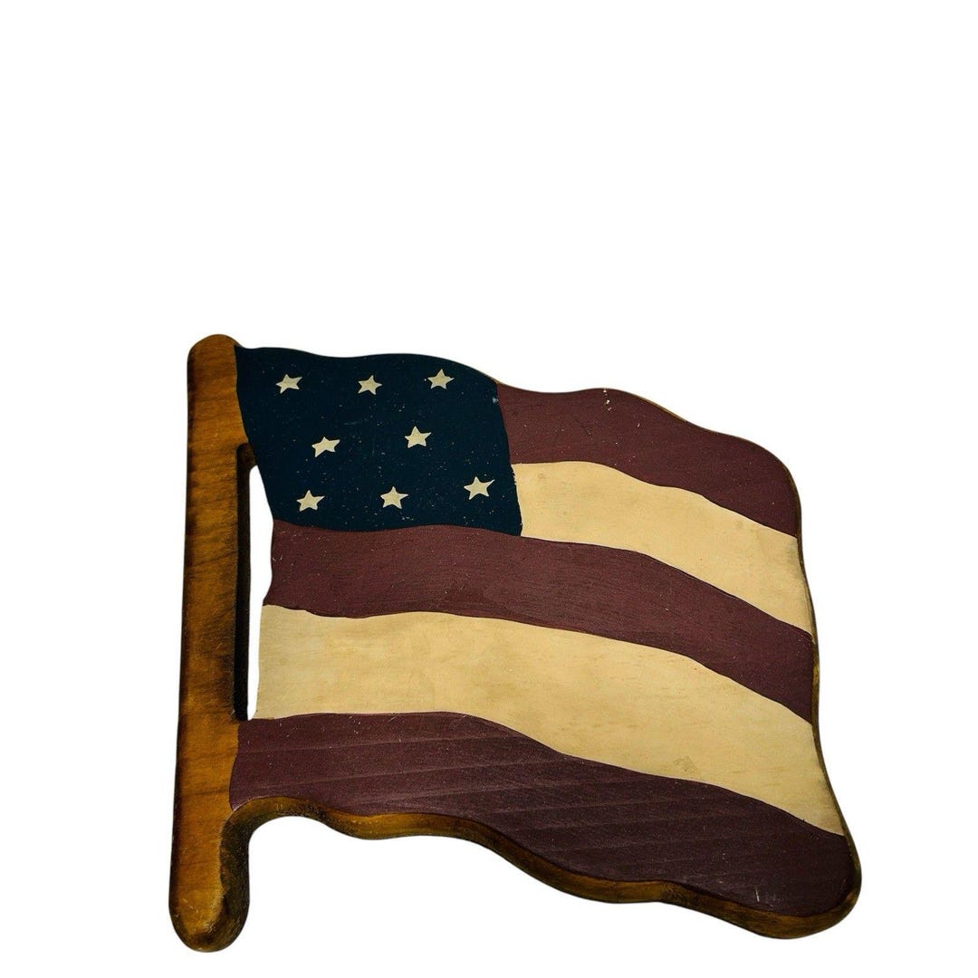 Vintage Primitive Wooden American Flag Plaque Americana Patriotic ...