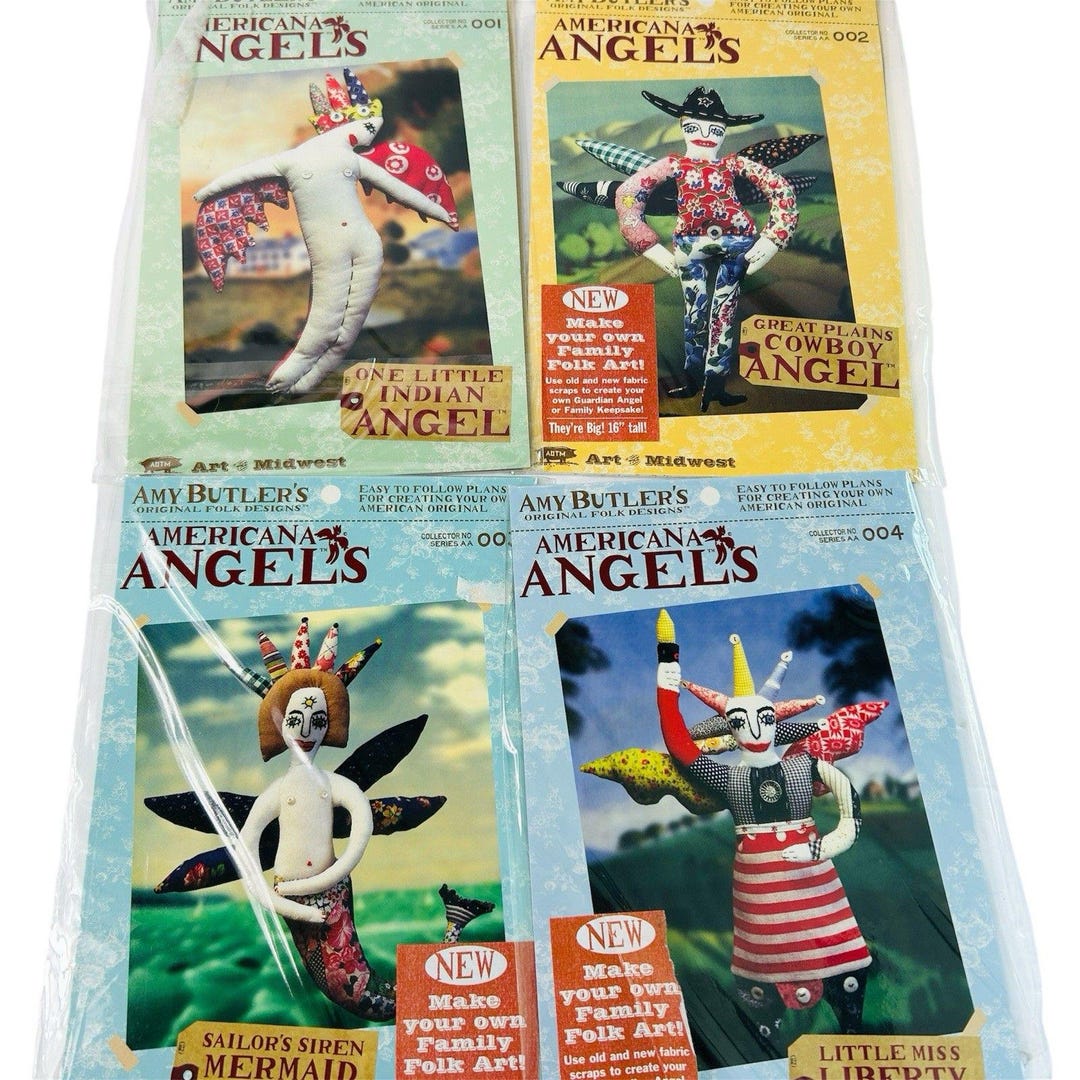 Amy Butler Americana Angels Folk Art Pattern Lot of 4 Cowboy Mermaid ...
