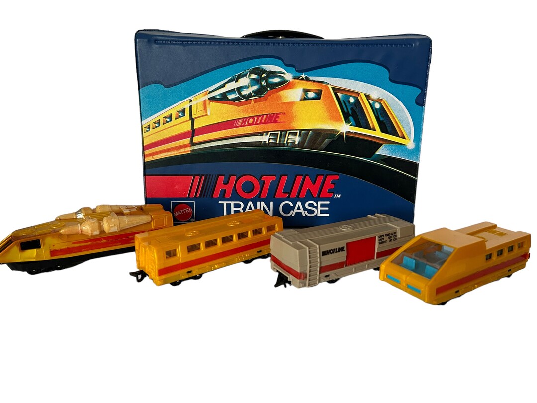 Vintage Mattel Hot Line Train Vinyl Case and 4 Piece Set Speed Chief ...