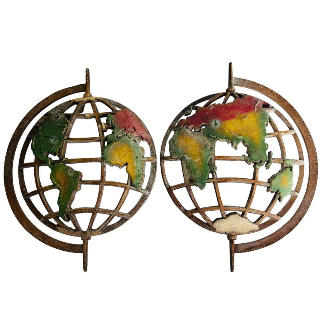 Vintage Sexton Pair of Metal Globe World Map Wall Hangings 10.5x13.5 - Etsy
