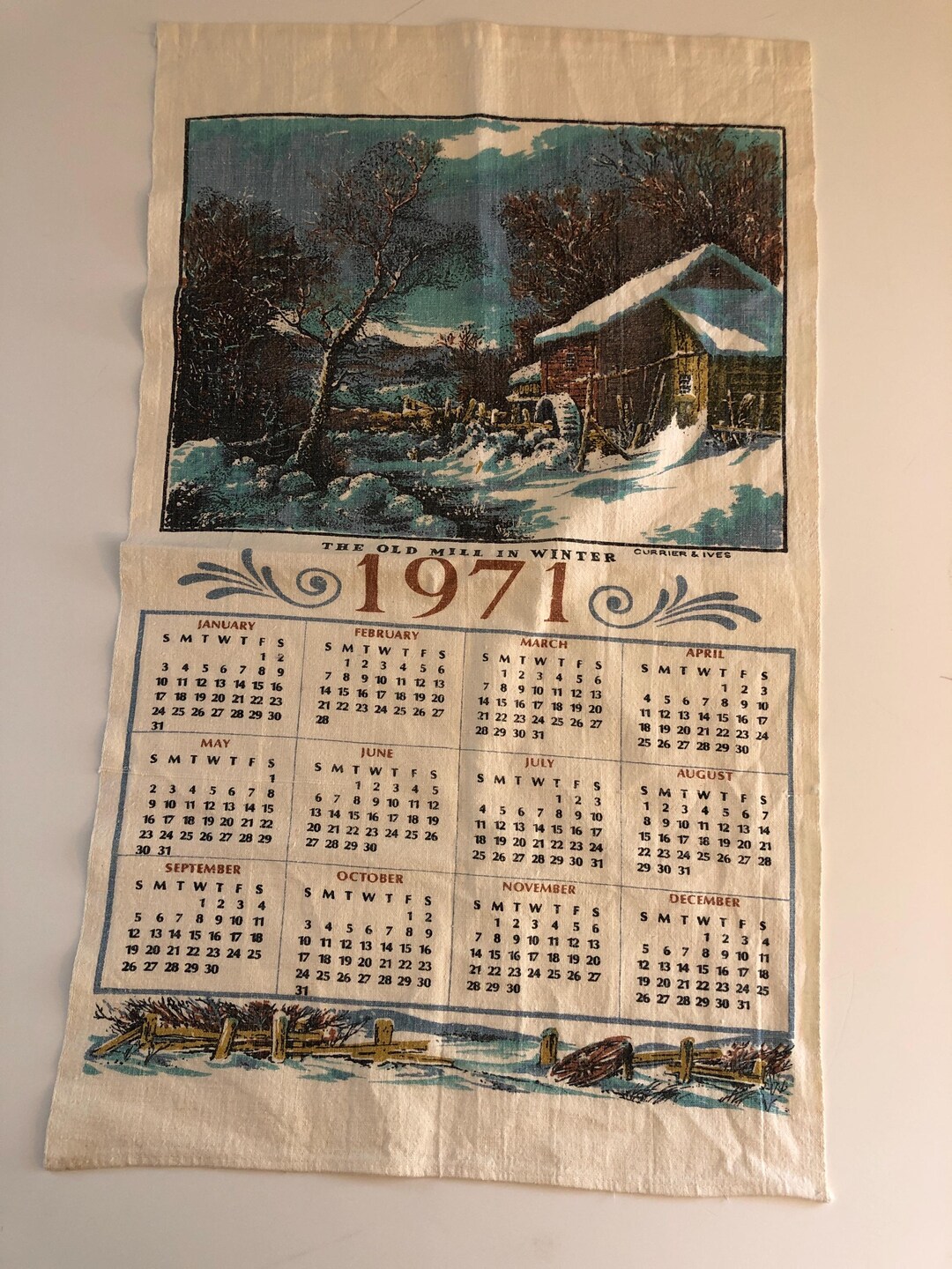 Vintage Wall Hanging, Currier & Ives Vintage Fabric Wall Calendar, the ...