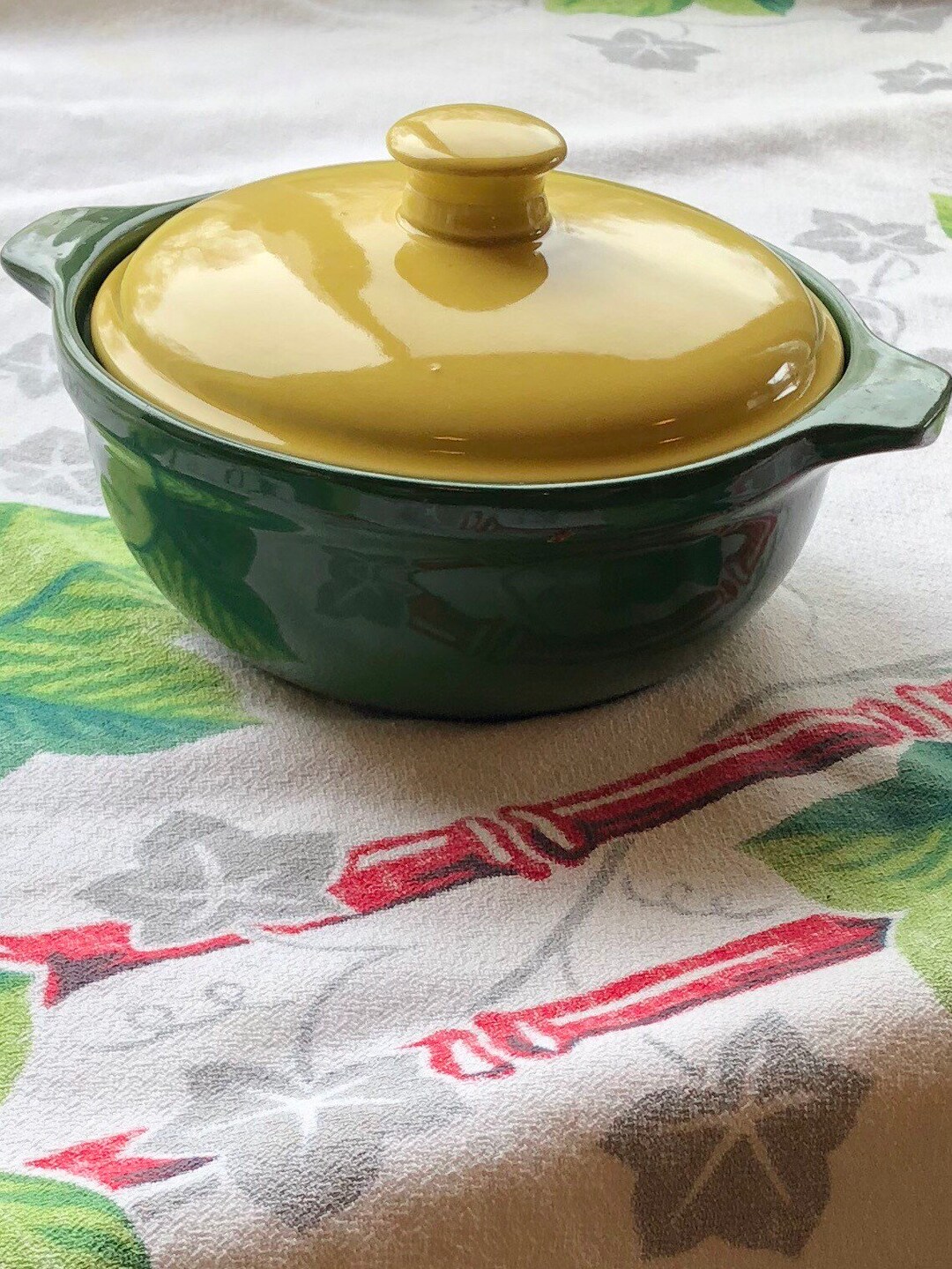 Vintage Cameron Clay Casserole Dish, Green and Yellow Dish, Packers ...