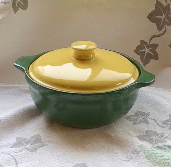 Vintage Cameron Clay Casserole Dish, Green and Yellow Dish, Packers ...