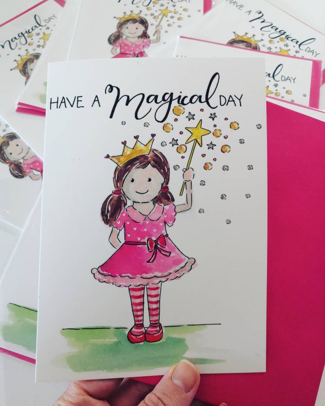 Happy Magical Birthday Card. Pink Fairy Princess With a Magic Wand. 5x7 ...