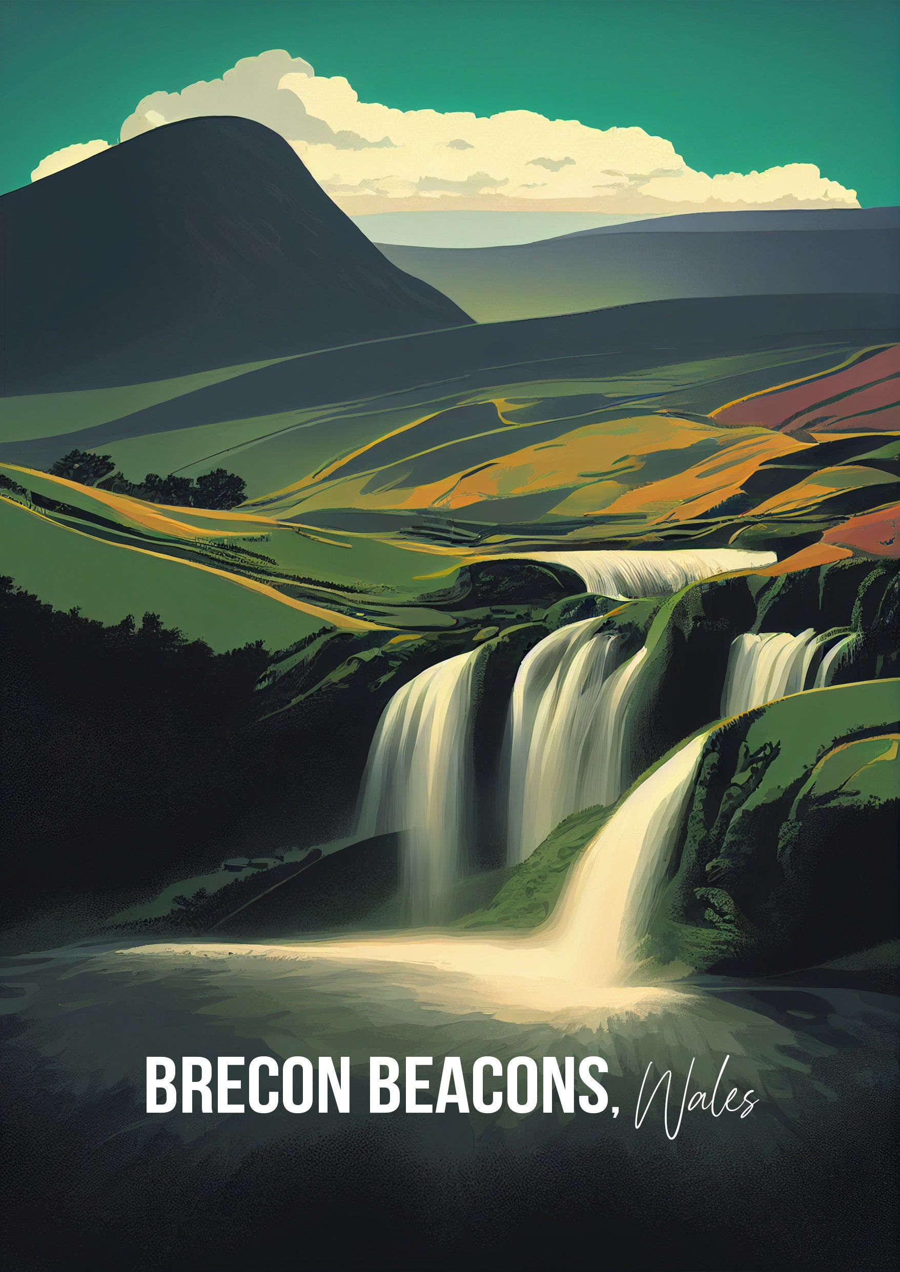 Waterfall Brecon Beacons National Park Poster Art Print - Etsy