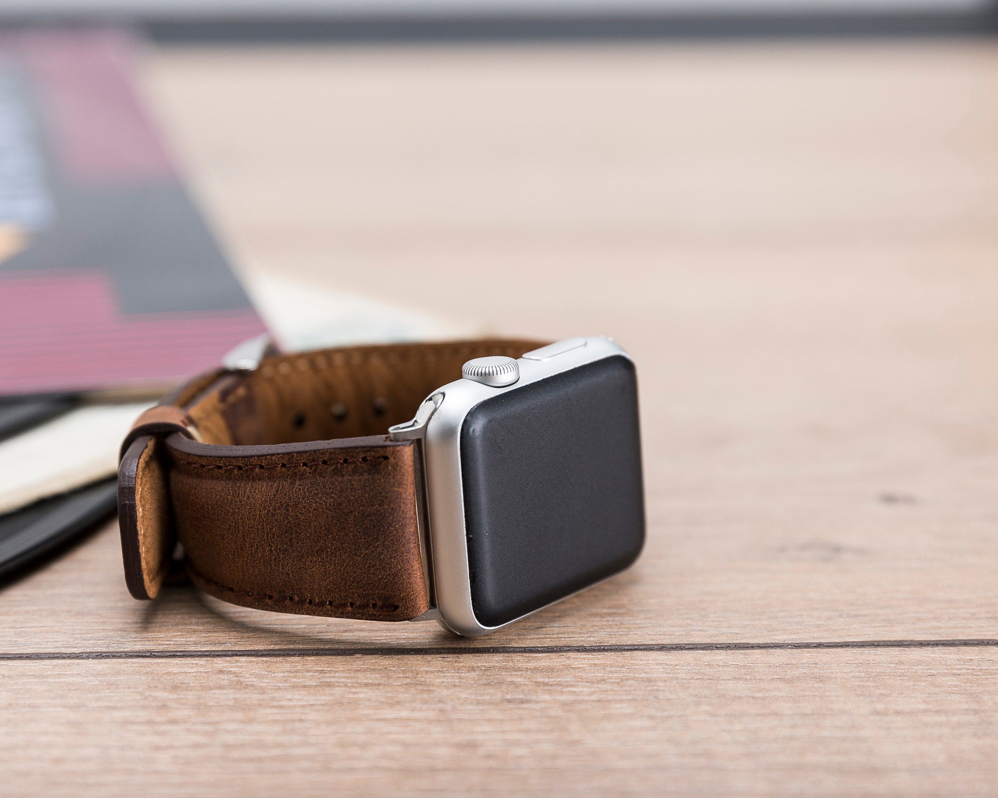 Premium Brown Leather Apple Watch Band Stylish Durable Fits All Series ...