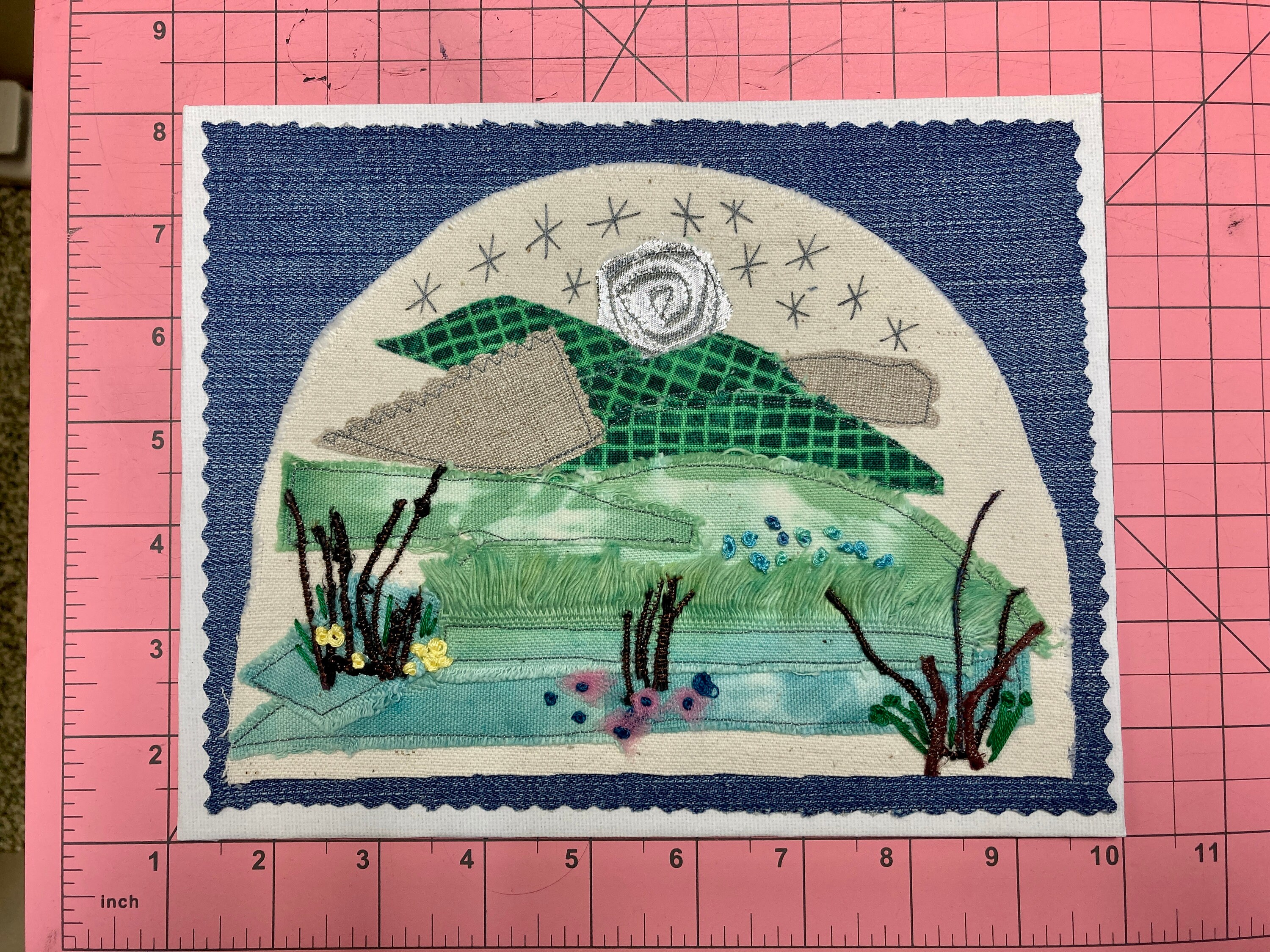 Tie Dye Water, Hills, and Mountain Scene, Vintage and New Fabric ...