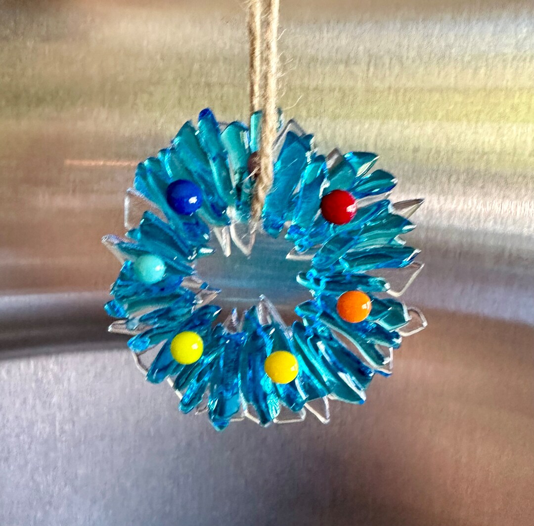 Fused Glass Wreath in Different Shades of Transparent Blue Colors With ...