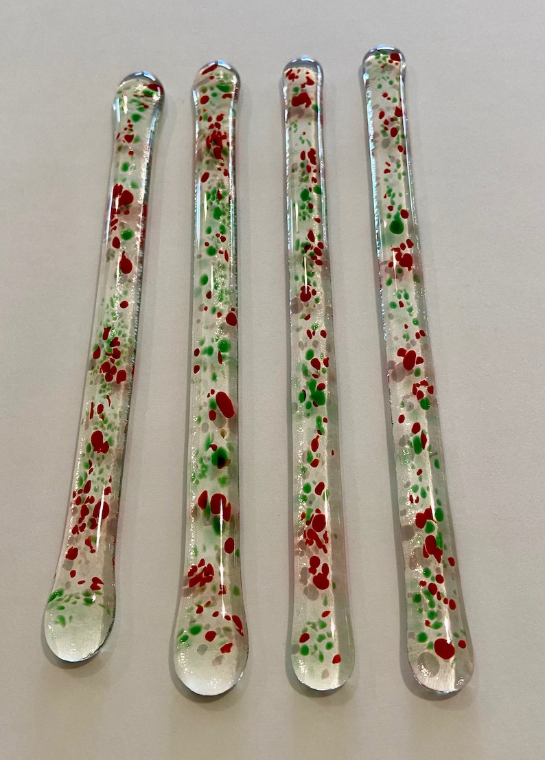 Fused Glass Swizzle Sticks (set of 4): Red and Green Christmas Stirrers ...