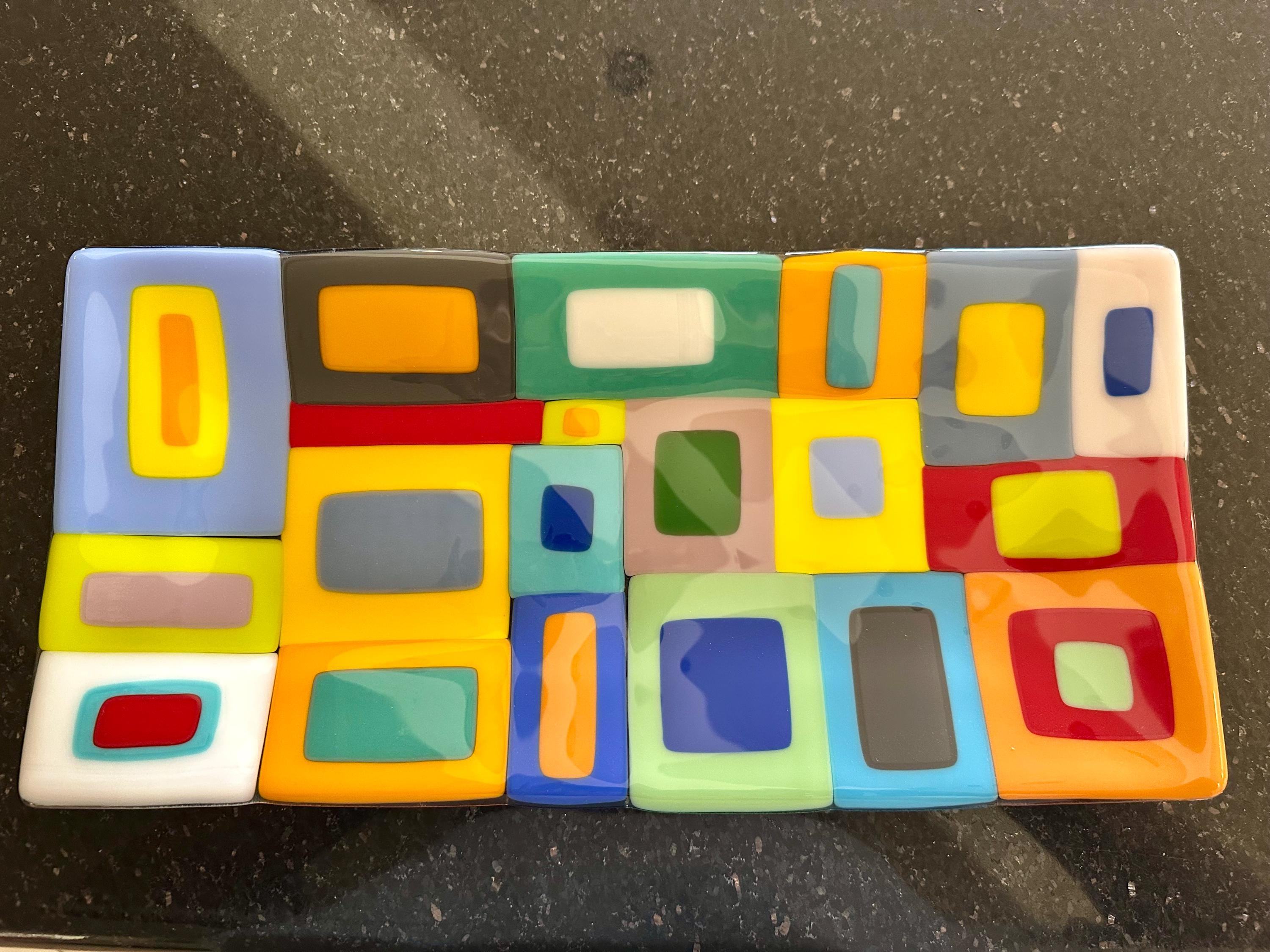 Fused Glass Opaque Bright Multicolor Carnival Platter - Etsy