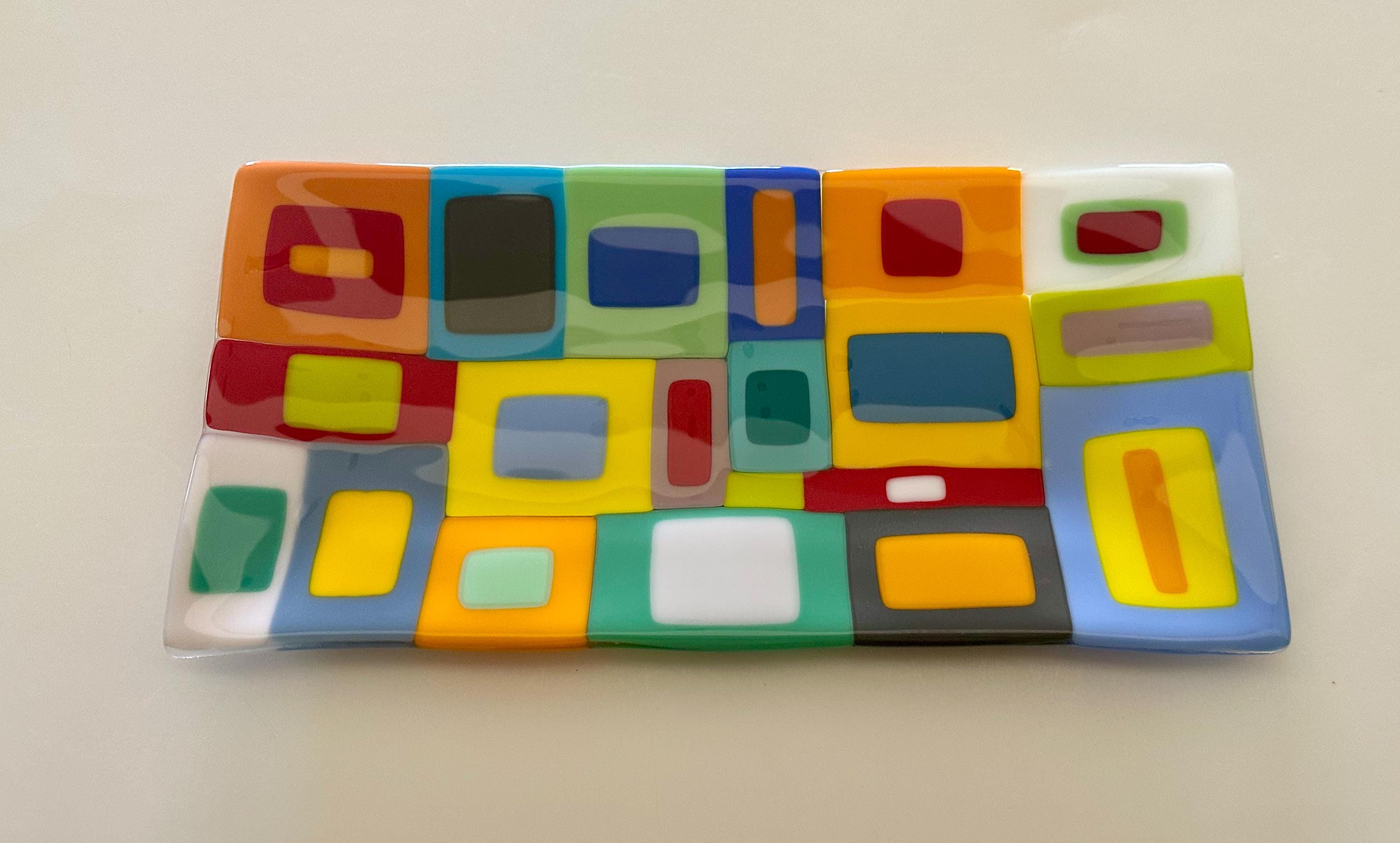 Fused Glass Opaque Bright Multicolor Carnival Platter - Etsy