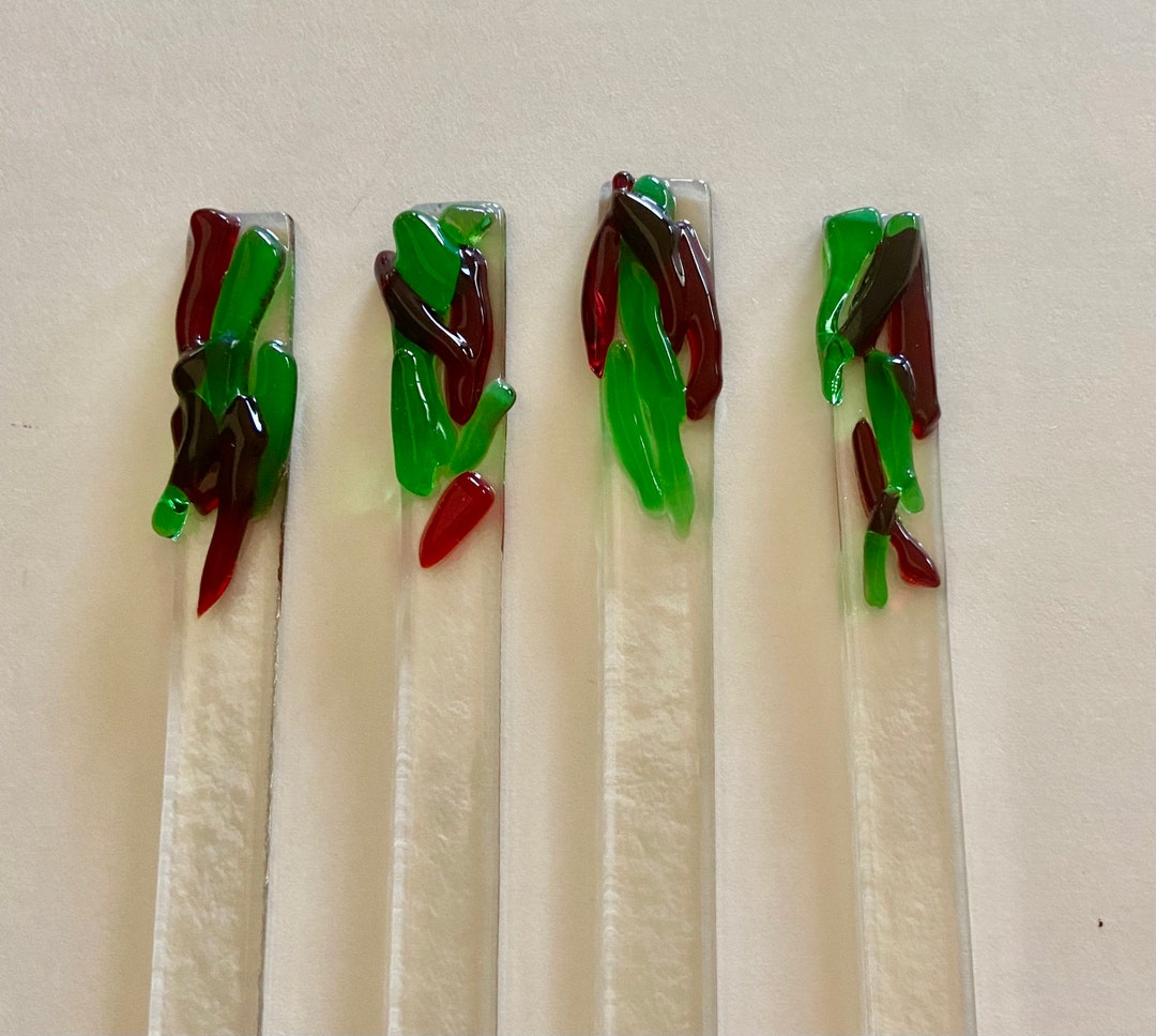 Fused Glass Contemporary Swizzle Stick With Green and Red Accents ...