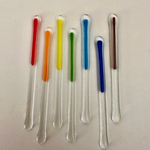 Fused Glass Contemporary Swizzle Sticks (7) in Rainbow Colors - 6 Inch ...