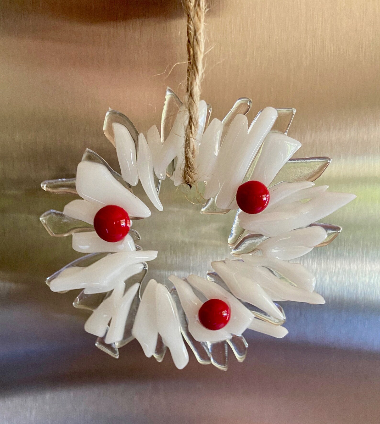 Fused Glass Wreath Christmas Ornament in White and Clear With - Etsy