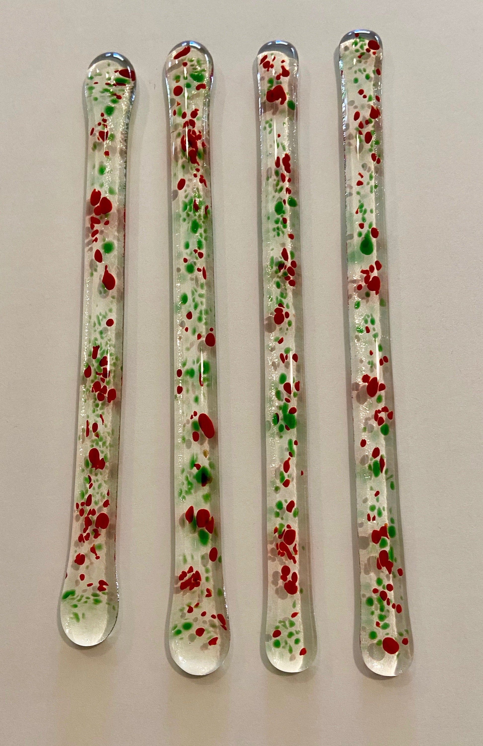 Fused Glass Swizzle Sticks (set of 4): Red and Green Christmas Stirrers ...