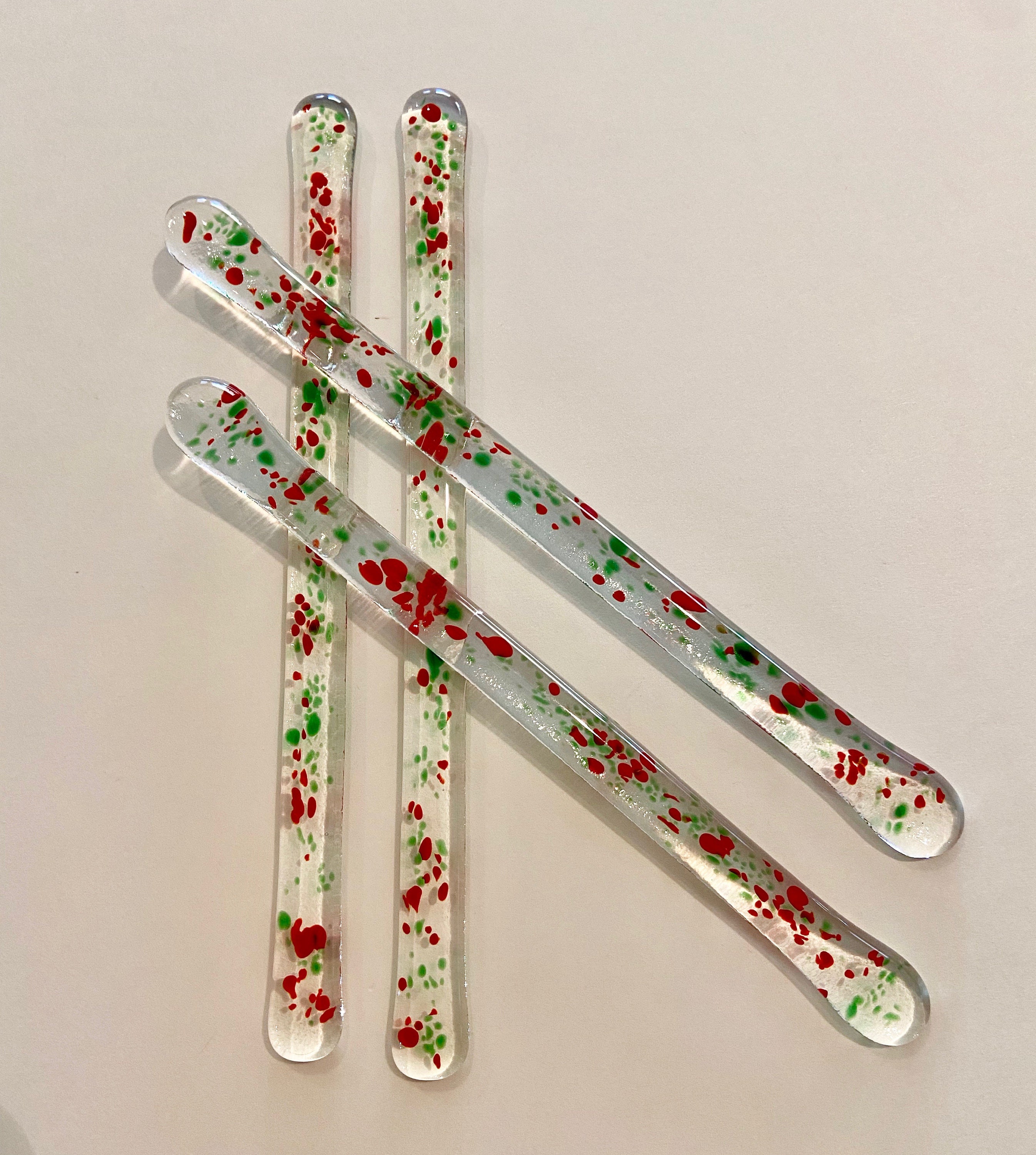 Fused Glass Swizzle Sticks (set of 4): Red and Green Christmas Stirrers ...