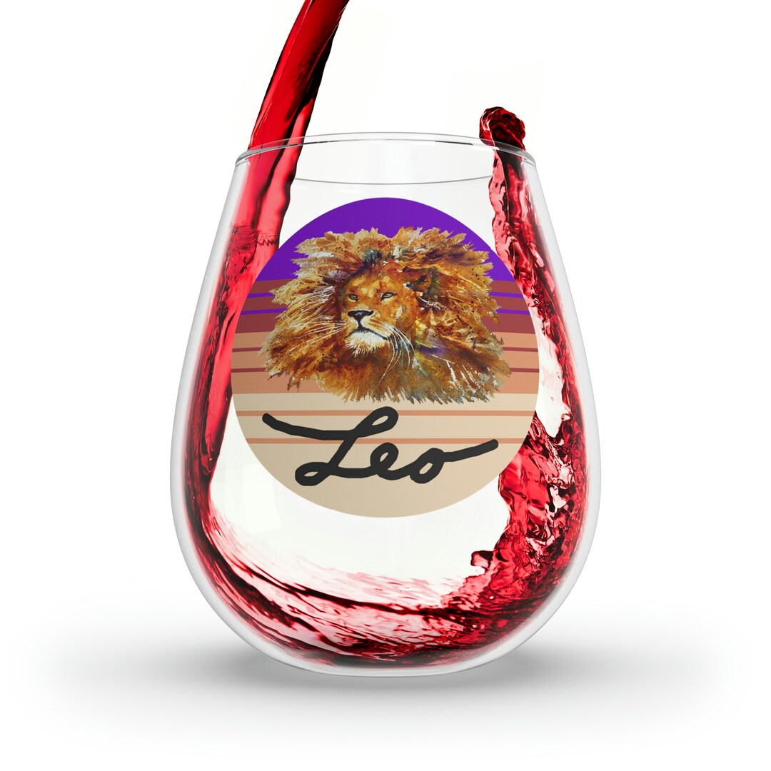 LEO Stemless Wine Glass, Lion Zodiac Sign, Clear Wine Glass Astrology ...