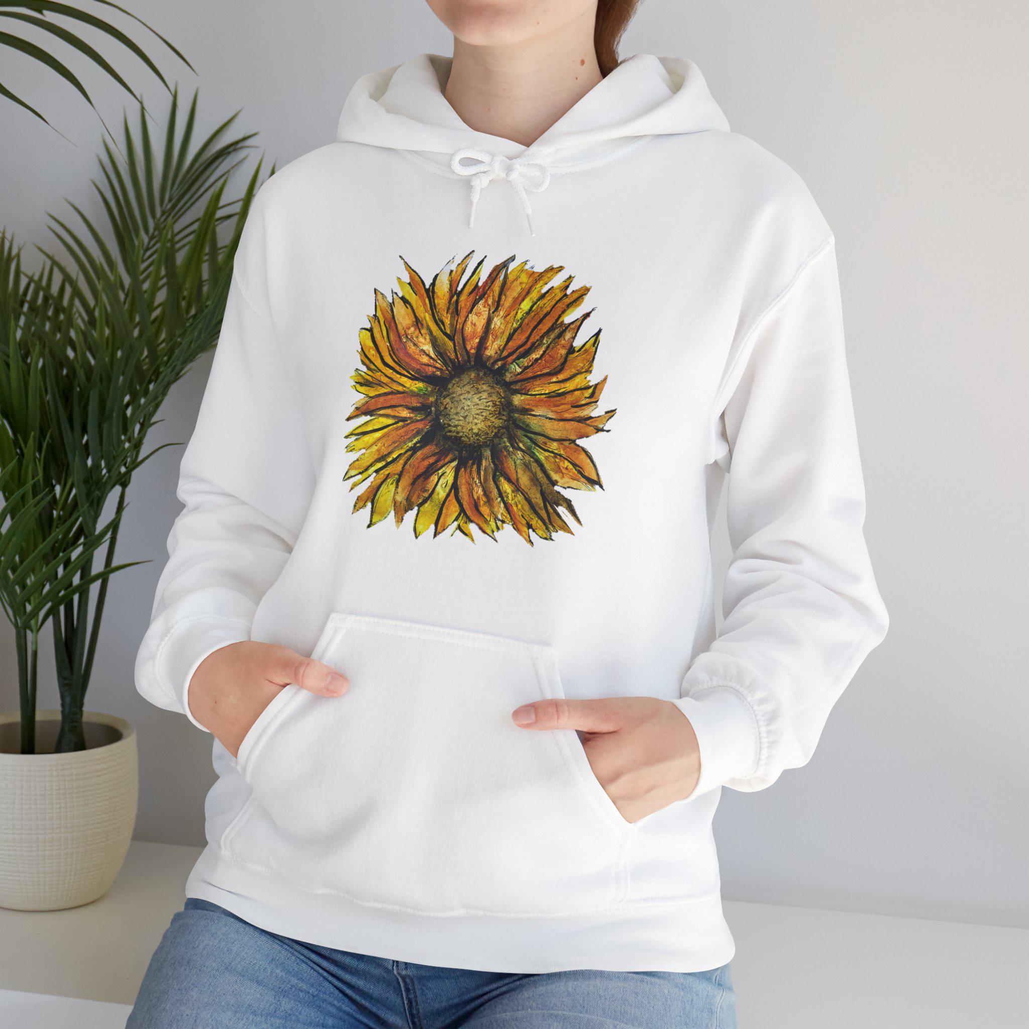 Hand Painted Sunflower | Watercolor Print | Unisex Heavy Blend | Hooded ...
