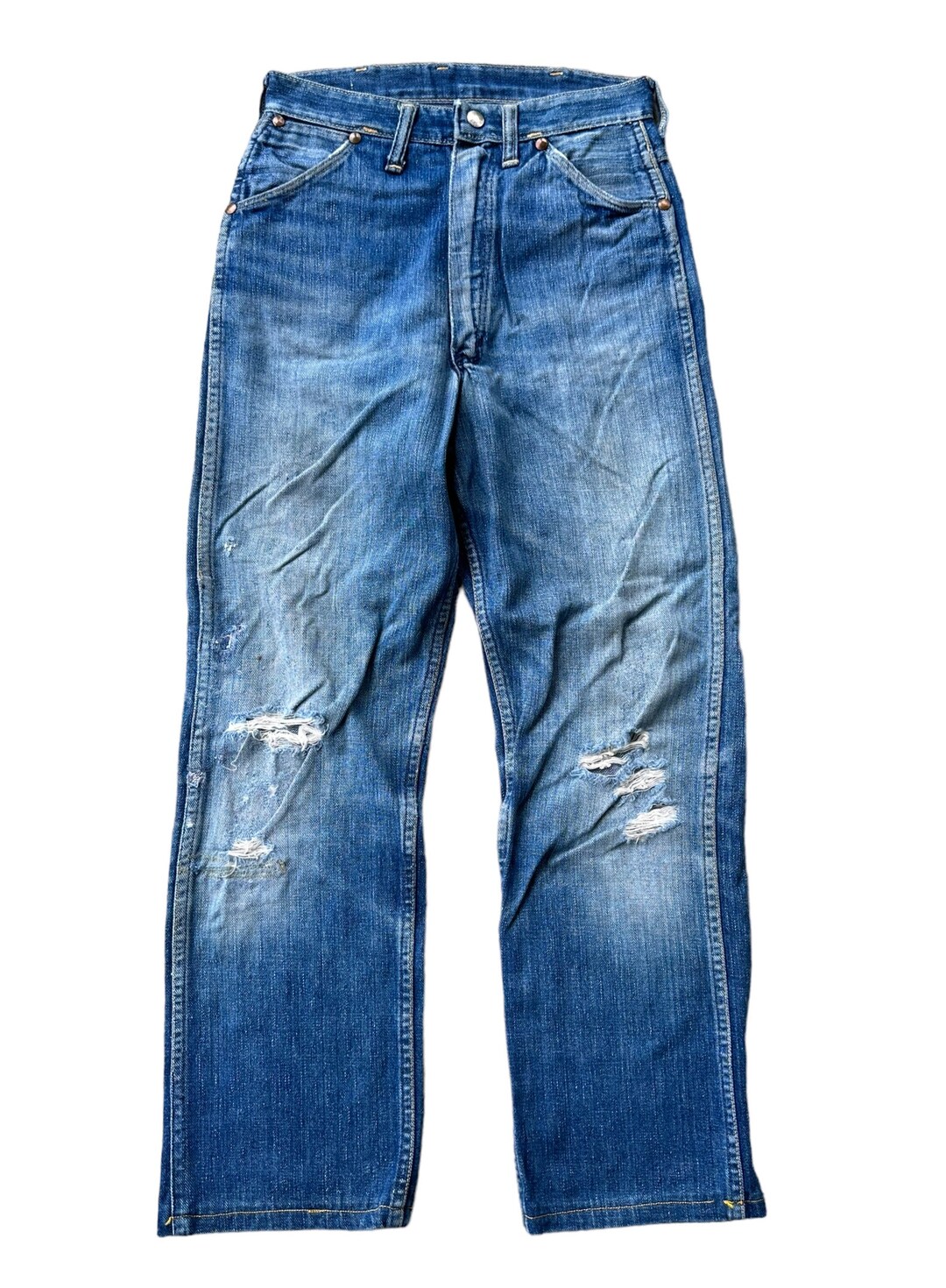 Vintage 50s Wrangler Blue Bell Distressed Jeans Zip Conmar - Etsy