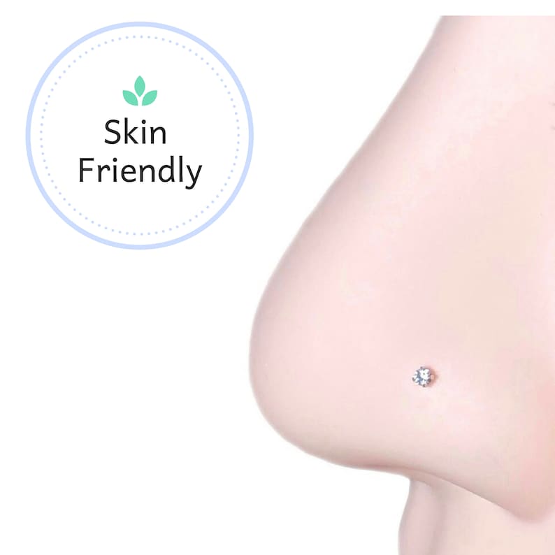 TINY Diamond Nose Stud 18g Nose Stud Gold Nose Stud Rose - Etsy