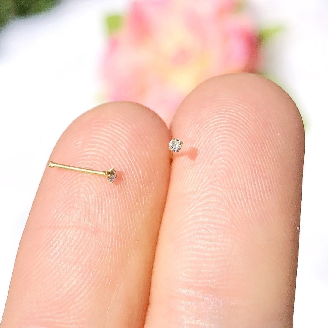24K TINY Nose Stud Gold Nose Stud Nose Piercing Gold Nose Bone Diamond ...