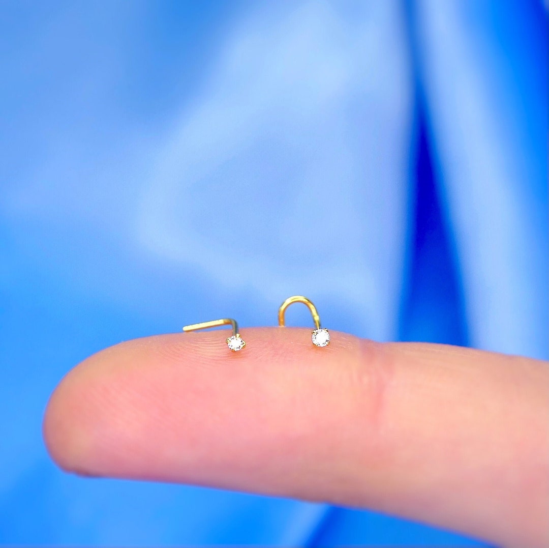 TINY 24K Gold Nose Stud, Micro Nose Stud, 1mm Nose Stud, L Shaped Nose ...