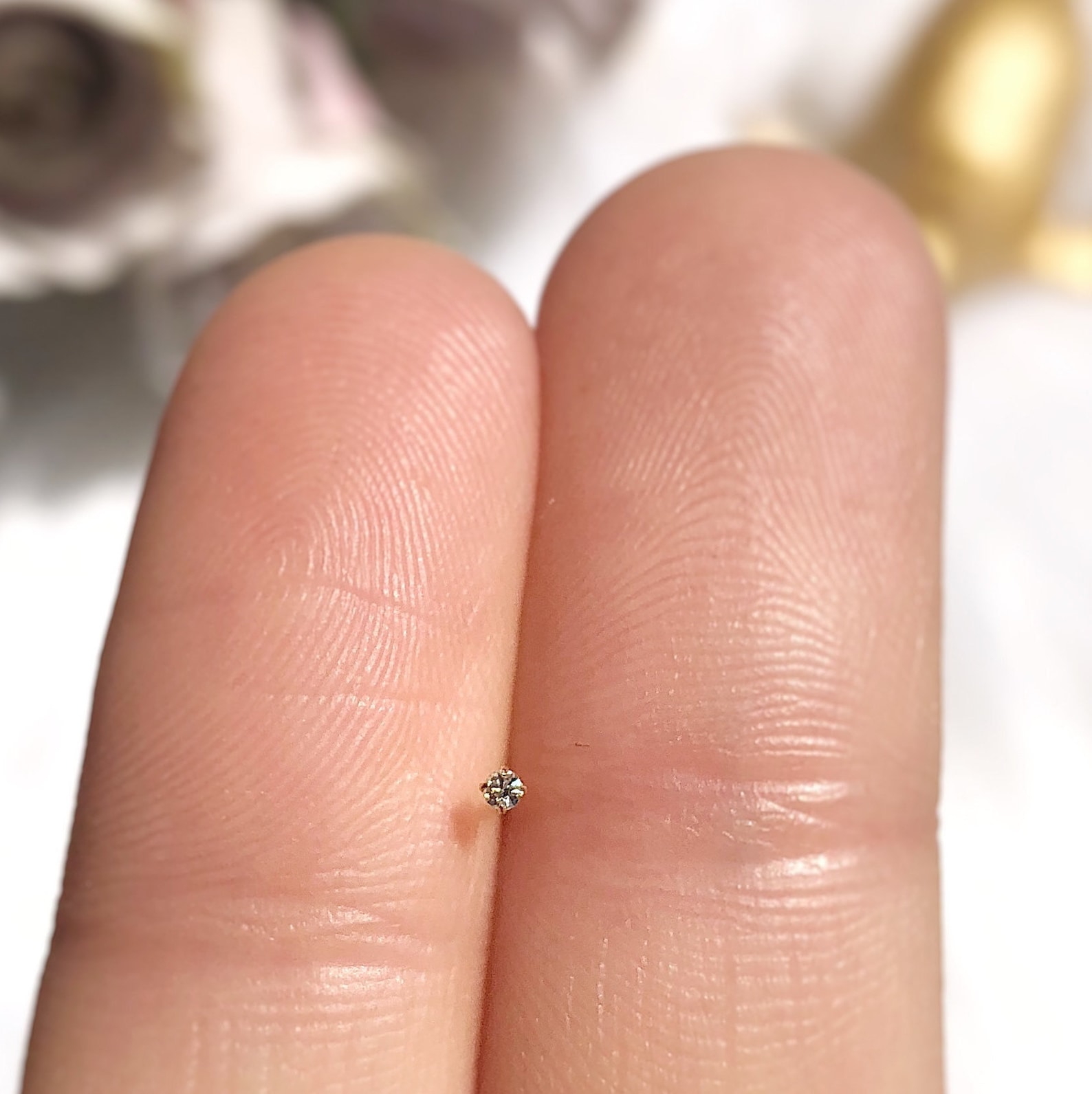 1mm MICRO Nose Stud Diamond, Small Nose Ring, Tiny Nose Stud 24k Gold ...