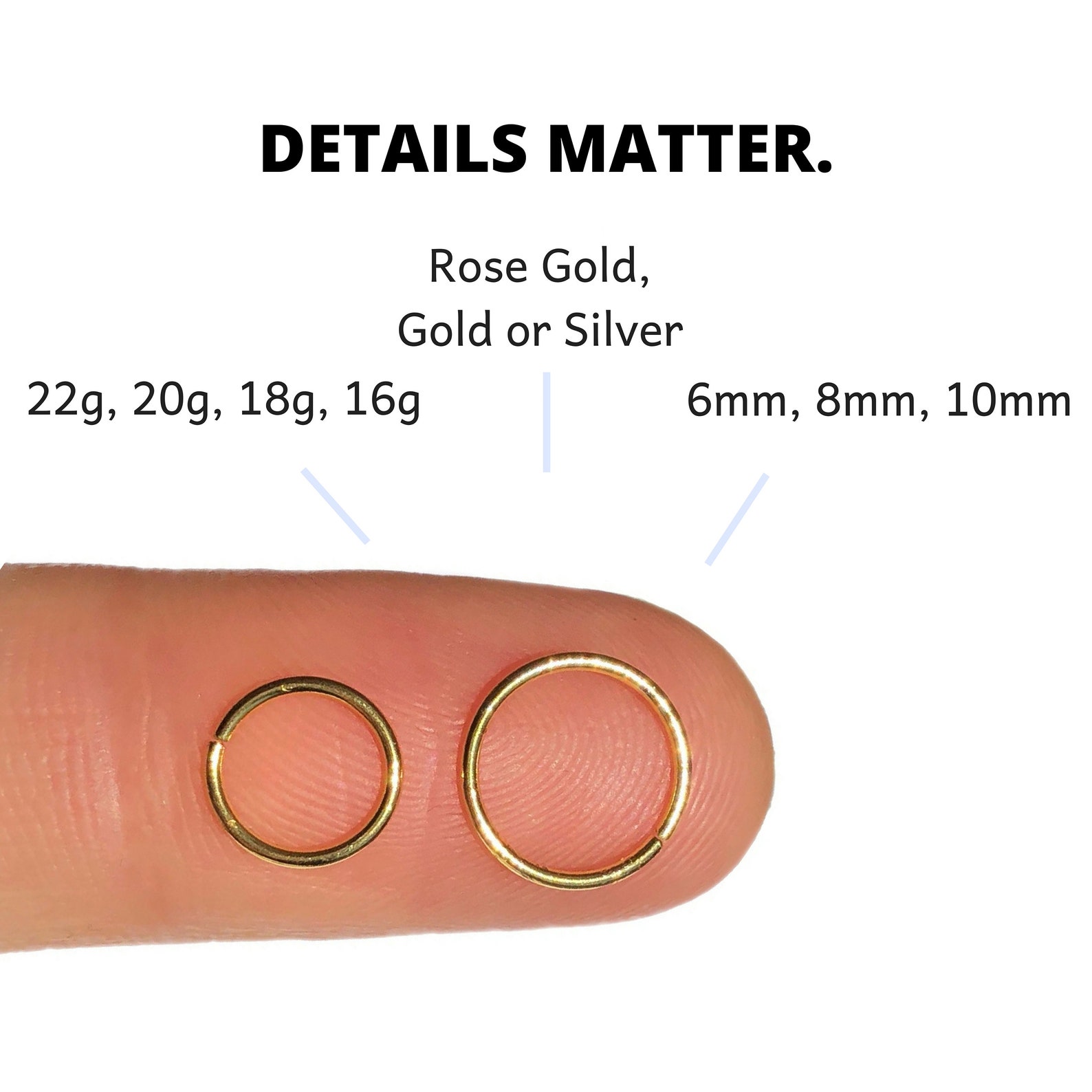 Nose Rings 22G 20G 18G 16G Piercing Jewelry Seamless Hoop Ring Body ...