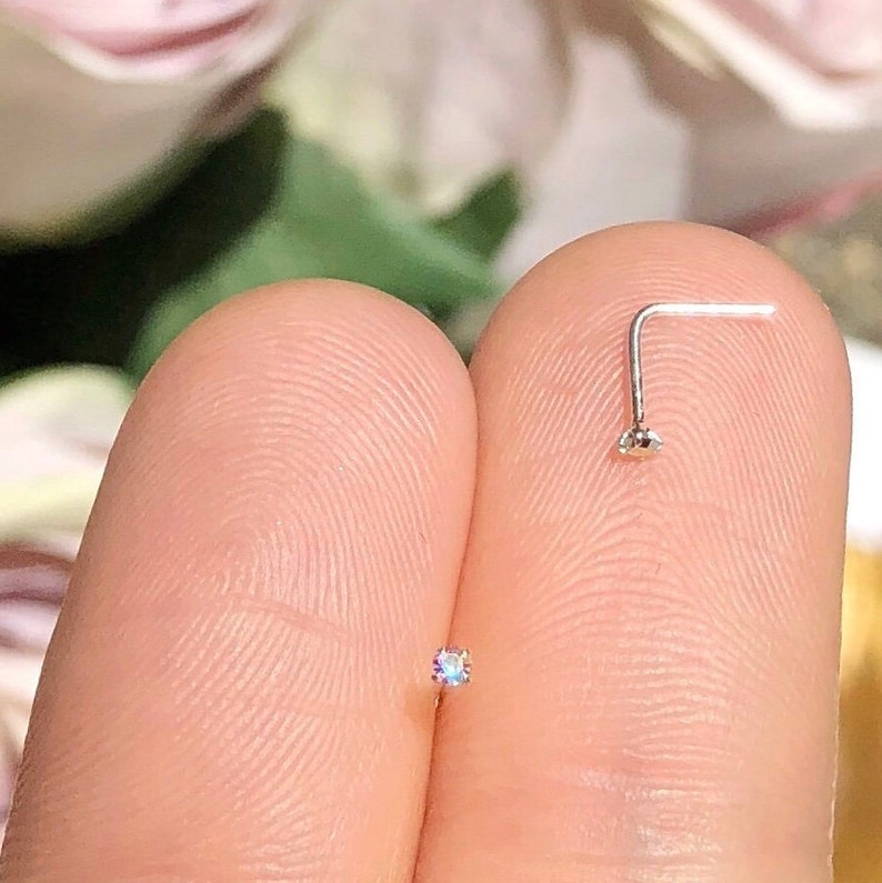TINY CZ Silver Nose Stud, Silver Nose Stud, Nose Ring, Small Silver ...