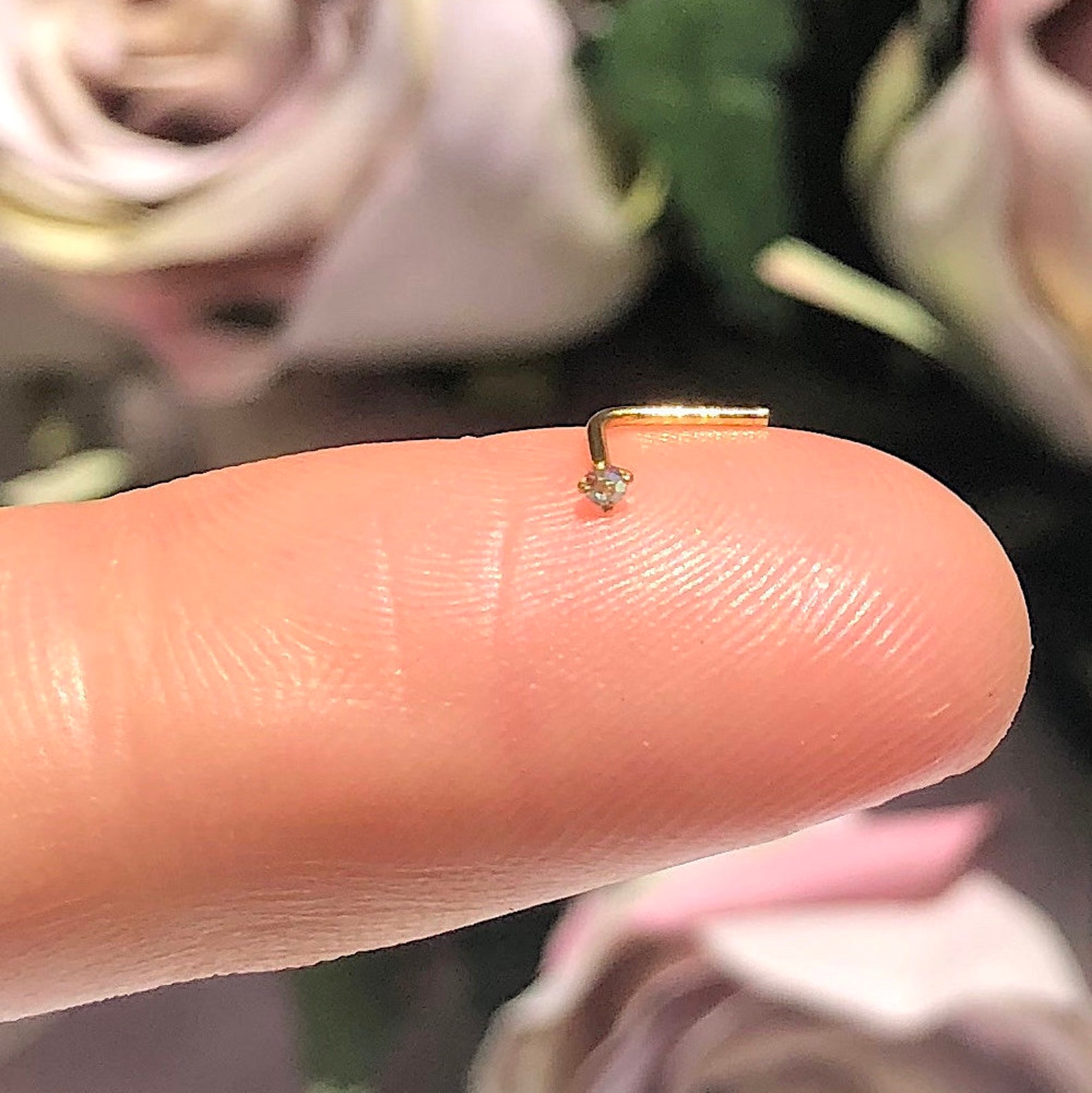 TINY 24K Gold Nose Stud Rose Gold Small Nose Ring Diamond Nose - Etsy